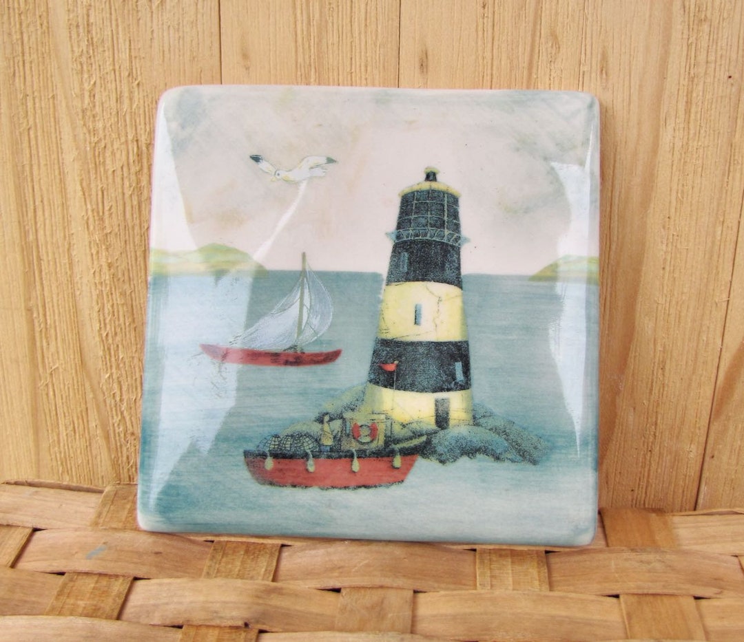Ceramic Light House 5 Inch Square Tile - Decorative Tile -striped ...