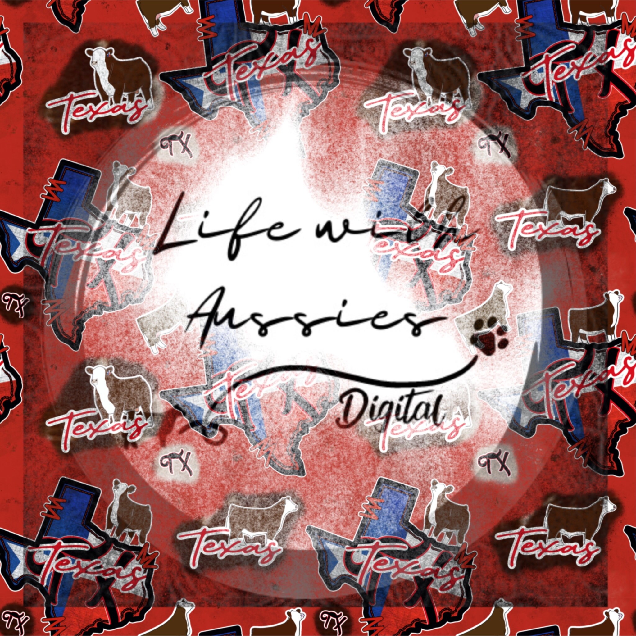 Texas in Red Seamless Design, Hereford, Show Cattle, Heifer, Steer ...