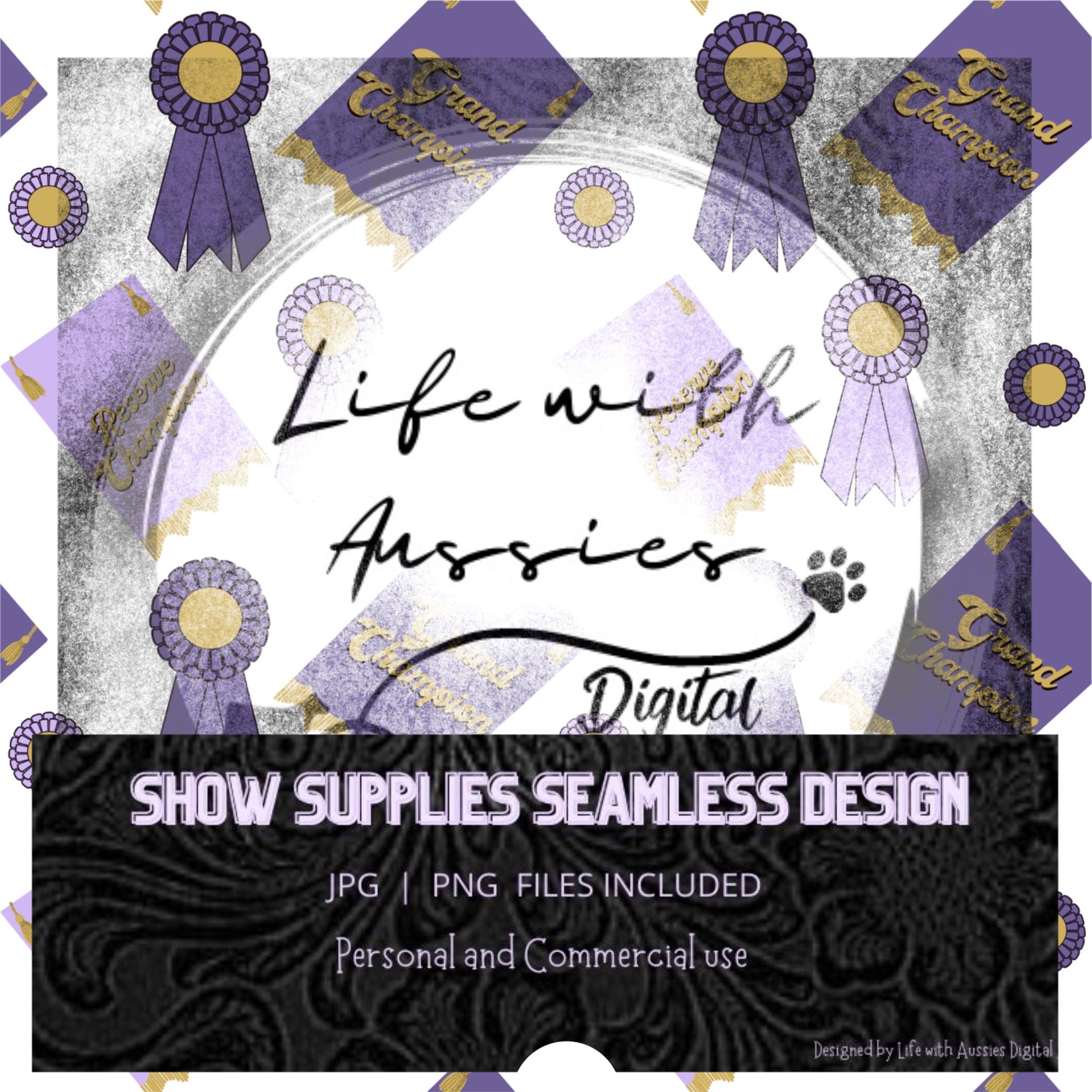 Champion and Reserve Banners and Rosettes, Seamless Designs, Instant ...
