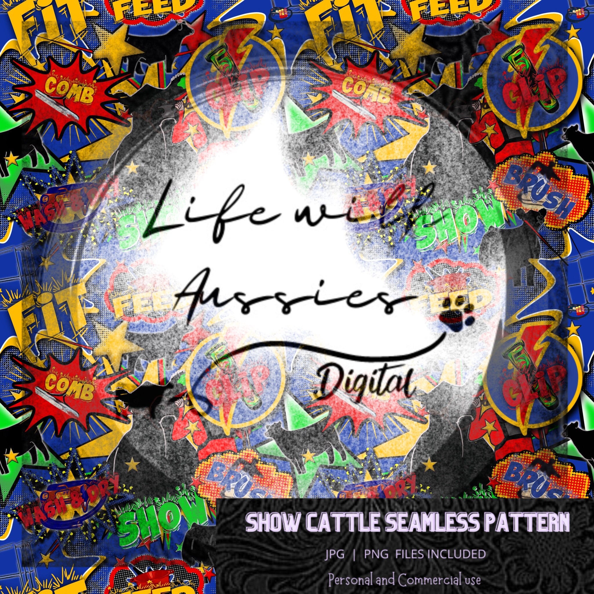 Comic Book Cattle Seamless, Instant Digital Design, Show Cattle, Heifer ...