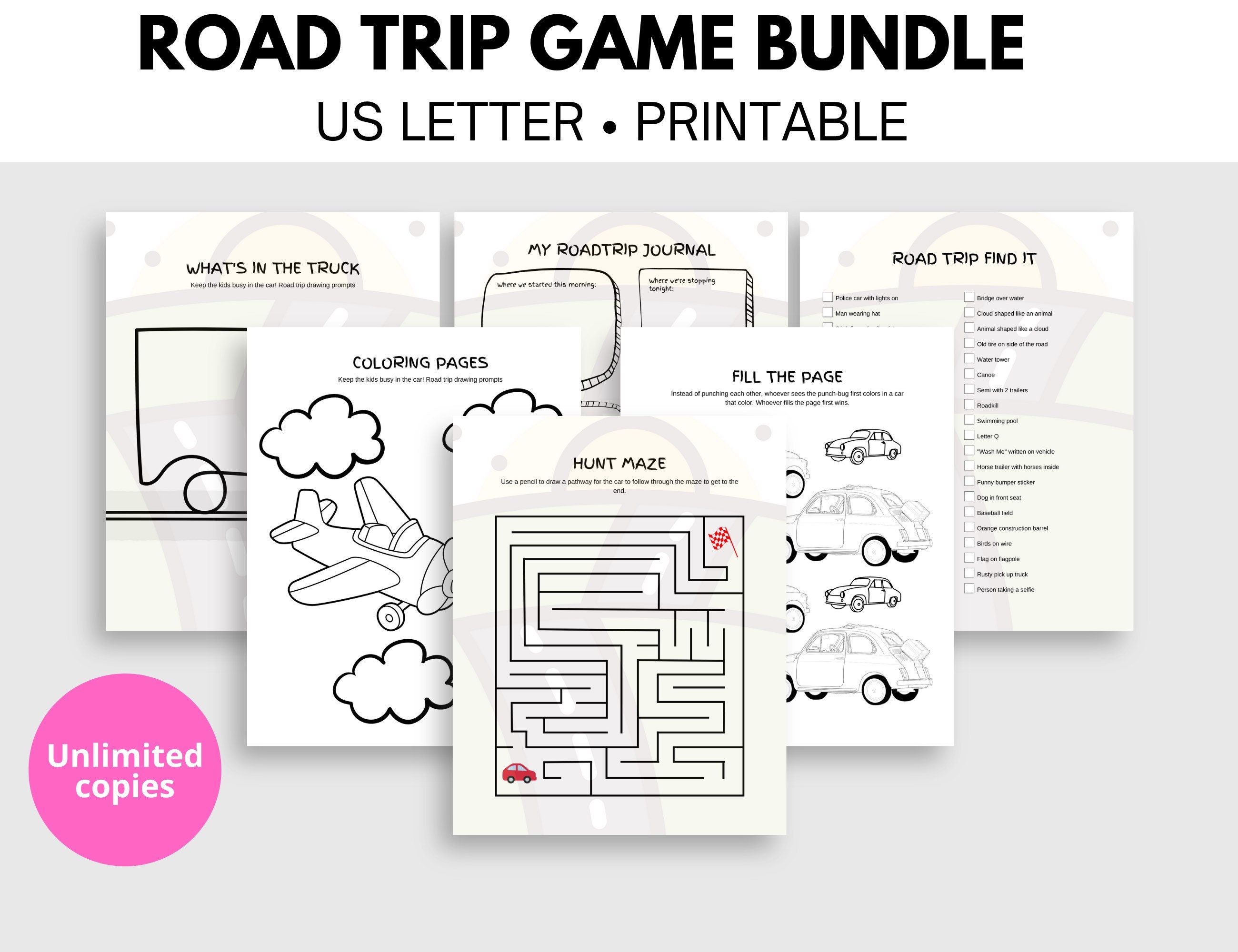 ROAD TRIP Kid GAMES Printable Bundle Pack Make the Next Family Road ...