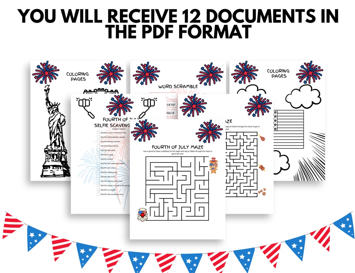 4th of July GAMES BUNDLE PRINTABLE, Scavenger Hunt, Maze, Coloring ...