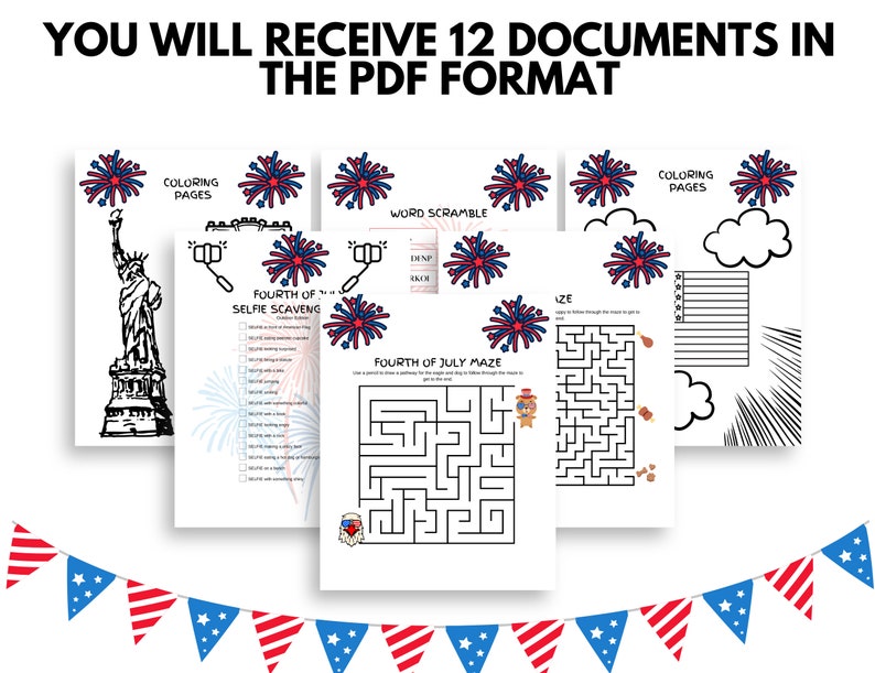 4th of July GAMES BUNDLE PRINTABLE, Scavenger Hunt, Maze, Coloring ...