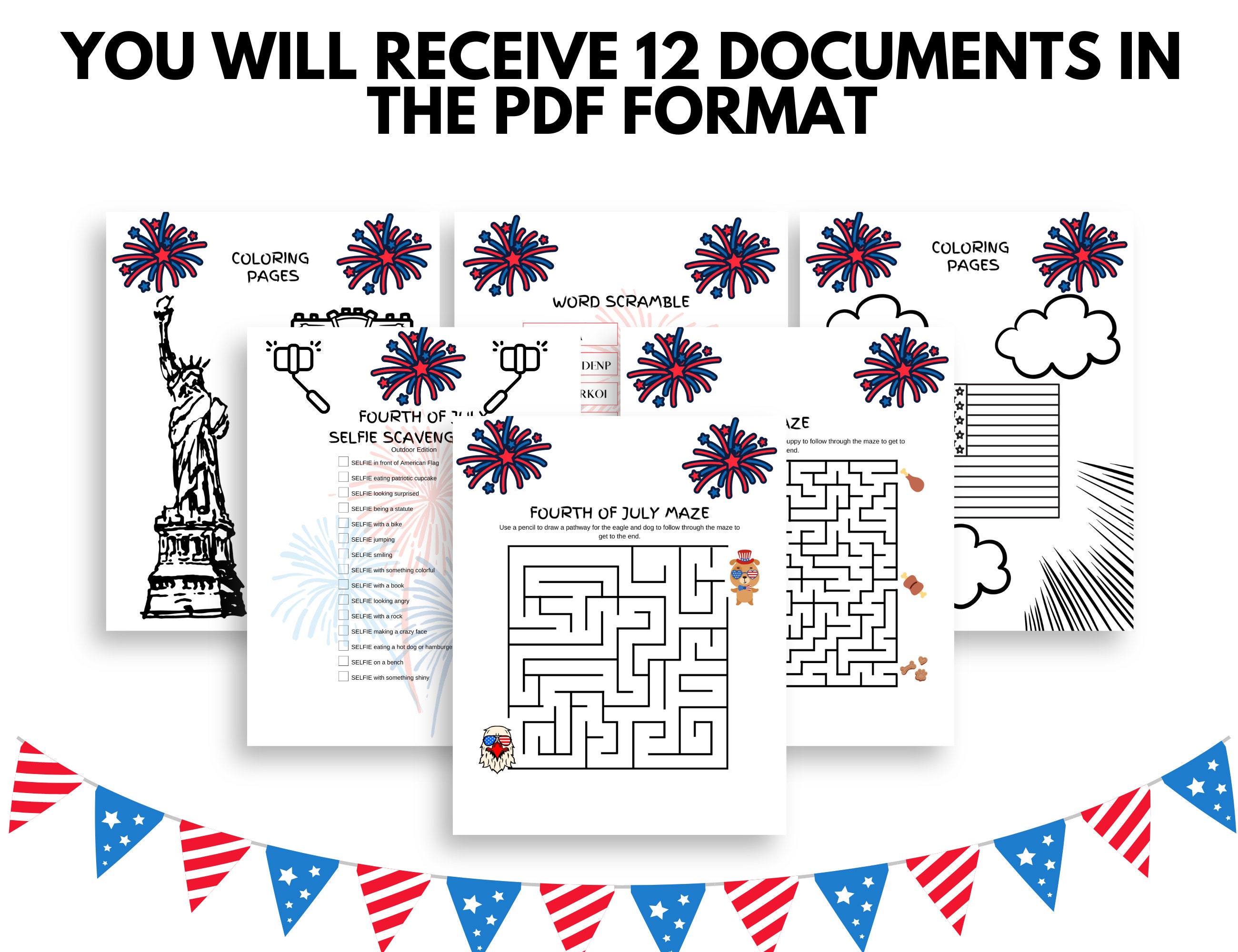 4th of July GAMES BUNDLE PRINTABLE, Scavenger Hunt, Maze, Coloring ...