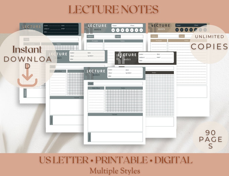 PRINTABLE LECTURE NOTES Digital Lecture Notes, Goodnotes, Printable ...