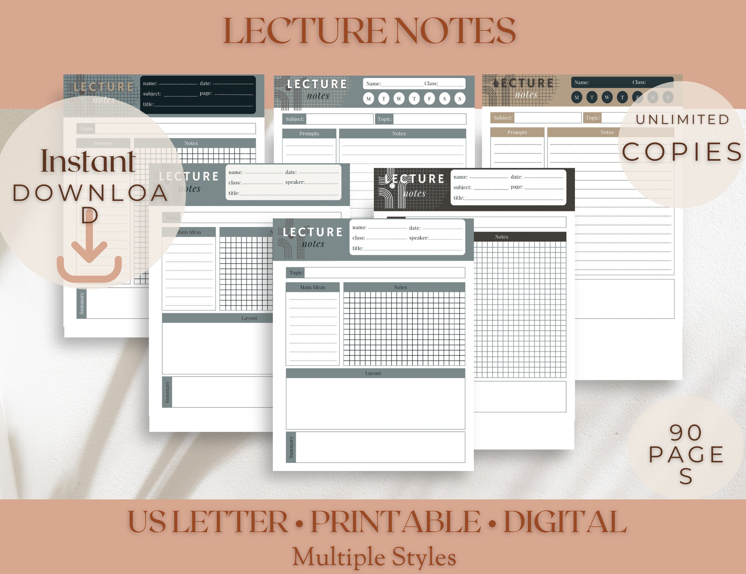 PRINTABLE LECTURE NOTES Digital Lecture Notes, Goodnotes, Printable ...