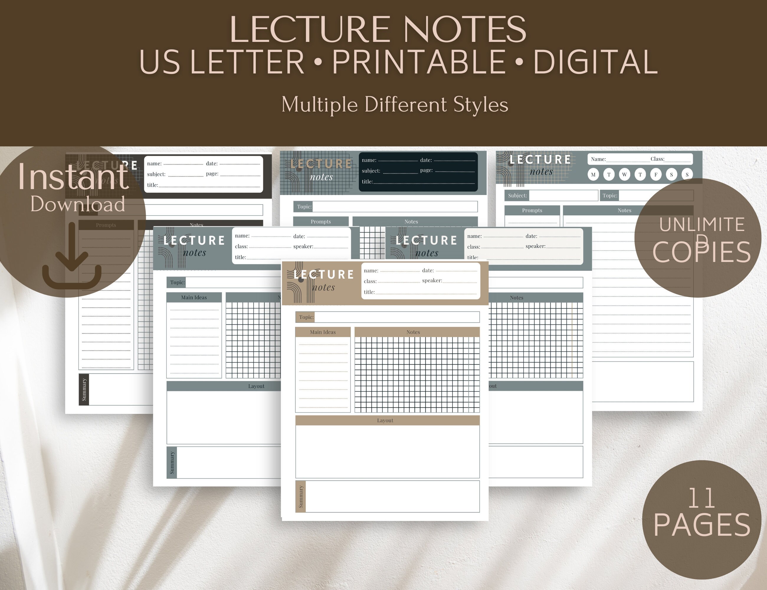 PRINTABLE LECTURE NOTES Digital Lecture Notes, Goodnotes, Printable ...