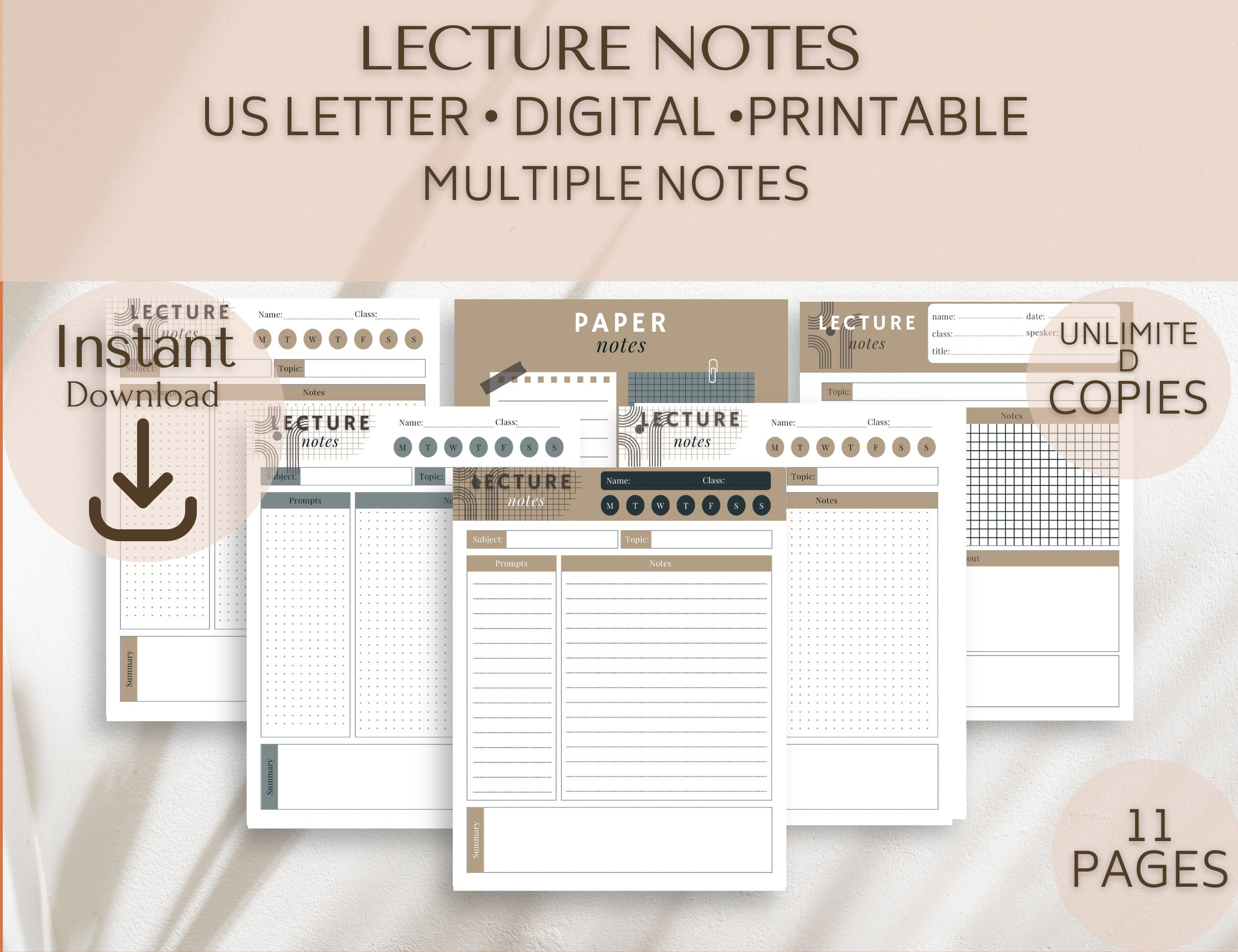 PRINTABLE LECTURE NOTES Digital Lecture Notes, Goodnotes, Printable ...