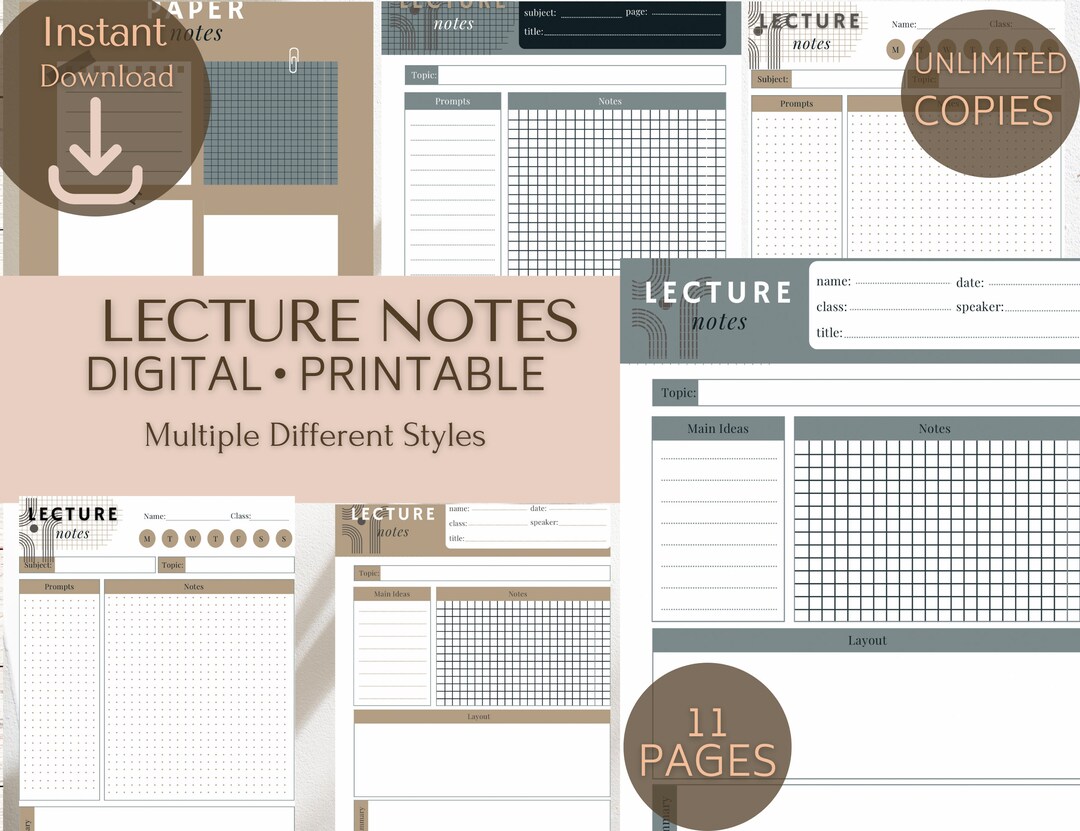 PRINTABLE LECTURE NOTES Digital Lecture Notes, Goodnotes, Printable ...