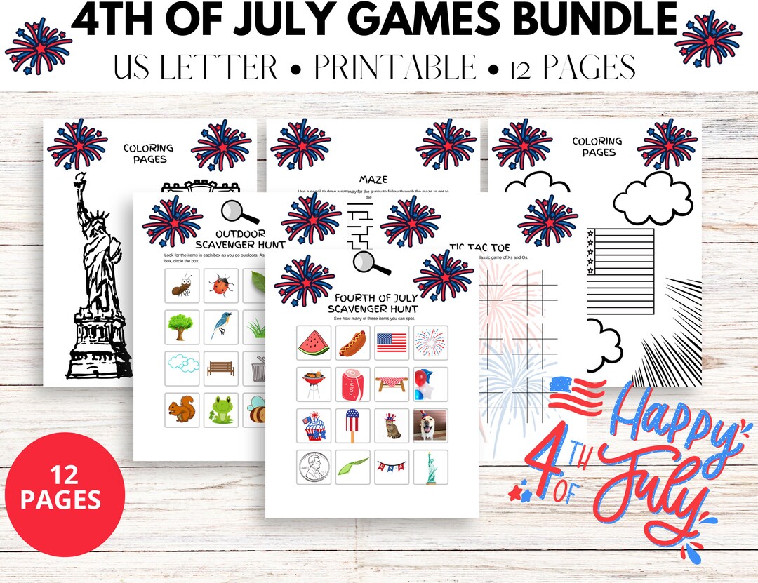 4th of July GAMES BUNDLE PRINTABLE, Scavenger Hunt, Maze, Coloring ...