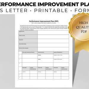 PERFORMANCE IMPROVEMENT PLAN (pip) Template Form U.S. Letter Pdf - Etsy