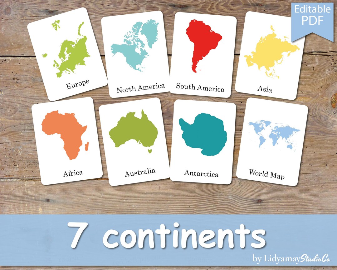 7 CONTINENTS 8 Flashcards, Three-part Nomenclature Cards, Learning ...