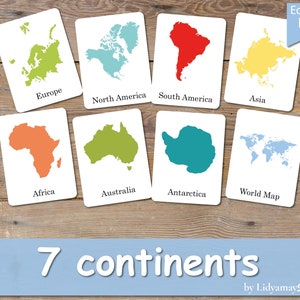 7 CONTINENTS 8 Flashcards, Three-part Nomenclature Cards, Learning ...