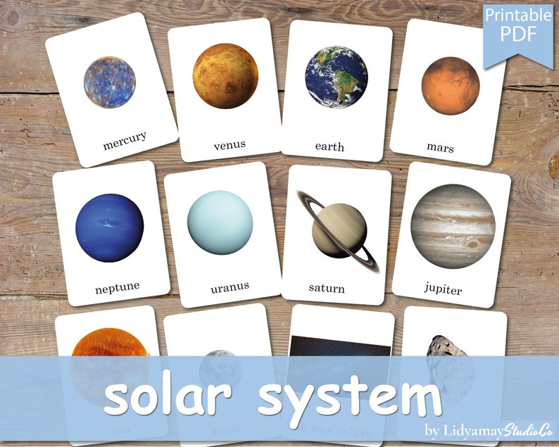 SOLAR SYSTEM 15 Flashcards, Three-part Nomenclature Cards, Learning ...