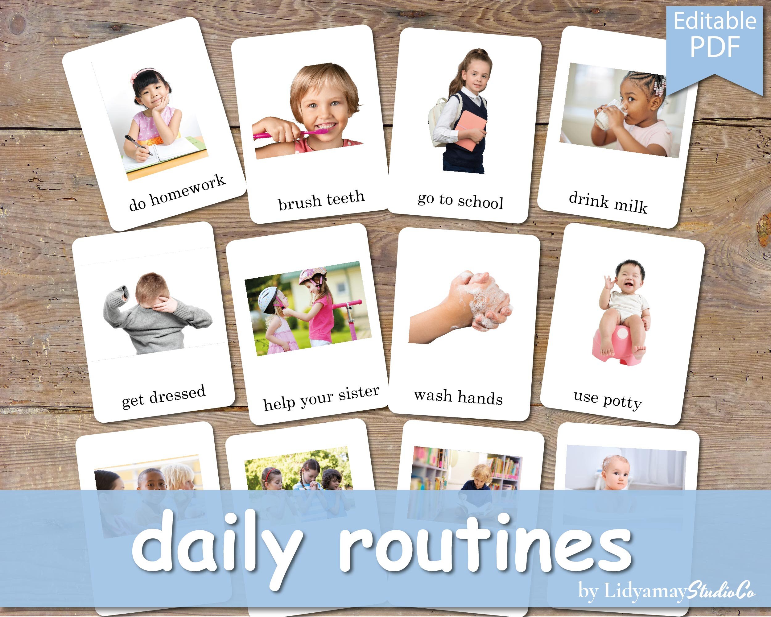 DAILY ROUTINES 45 Real Picture Flashcards, Three-part Nomenclature ...