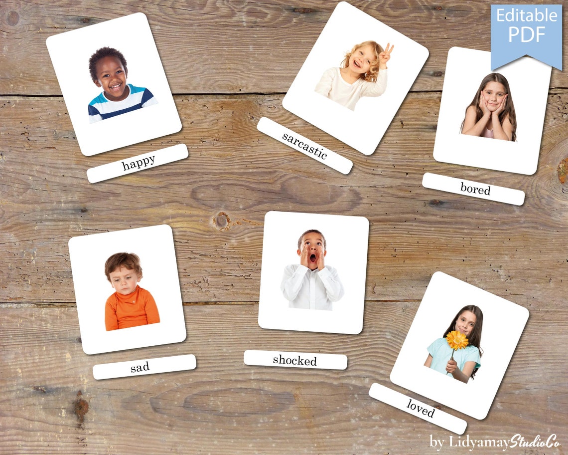 EMOTIONS 24 Real Picture Flashcards Three-part Nomenclature - Etsy
