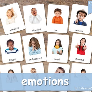 EMOTIONS 24 Real Picture Flashcards Three-part Nomenclature - Etsy