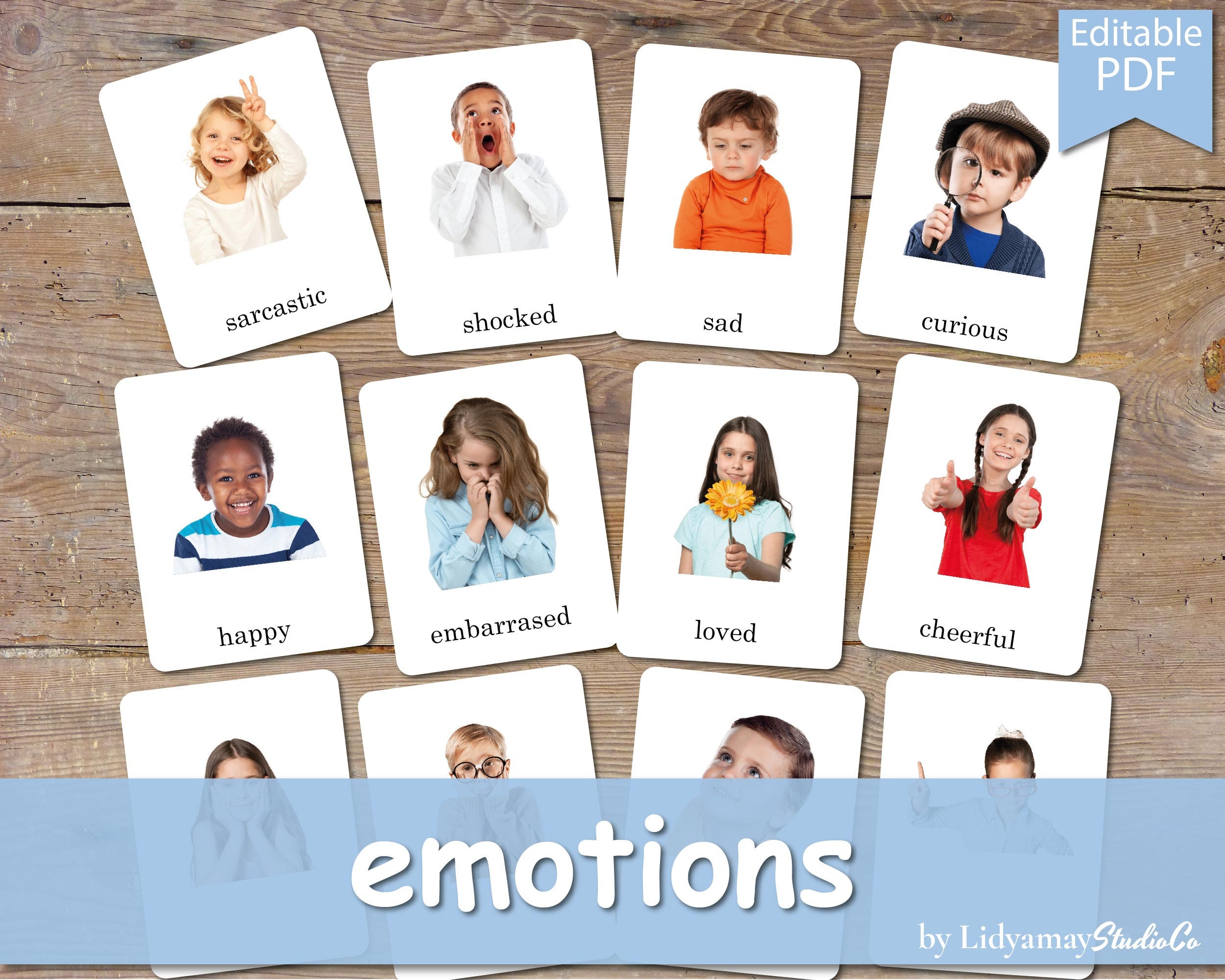 EMOTIONS 24 Real Picture Flashcards Three-part Nomenclature - Etsy