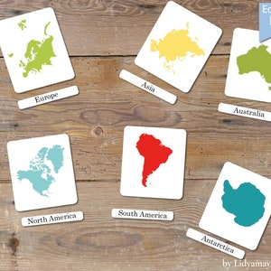 7 CONTINENTS 8 Flashcards, Three-part Nomenclature Cards, Learning ...