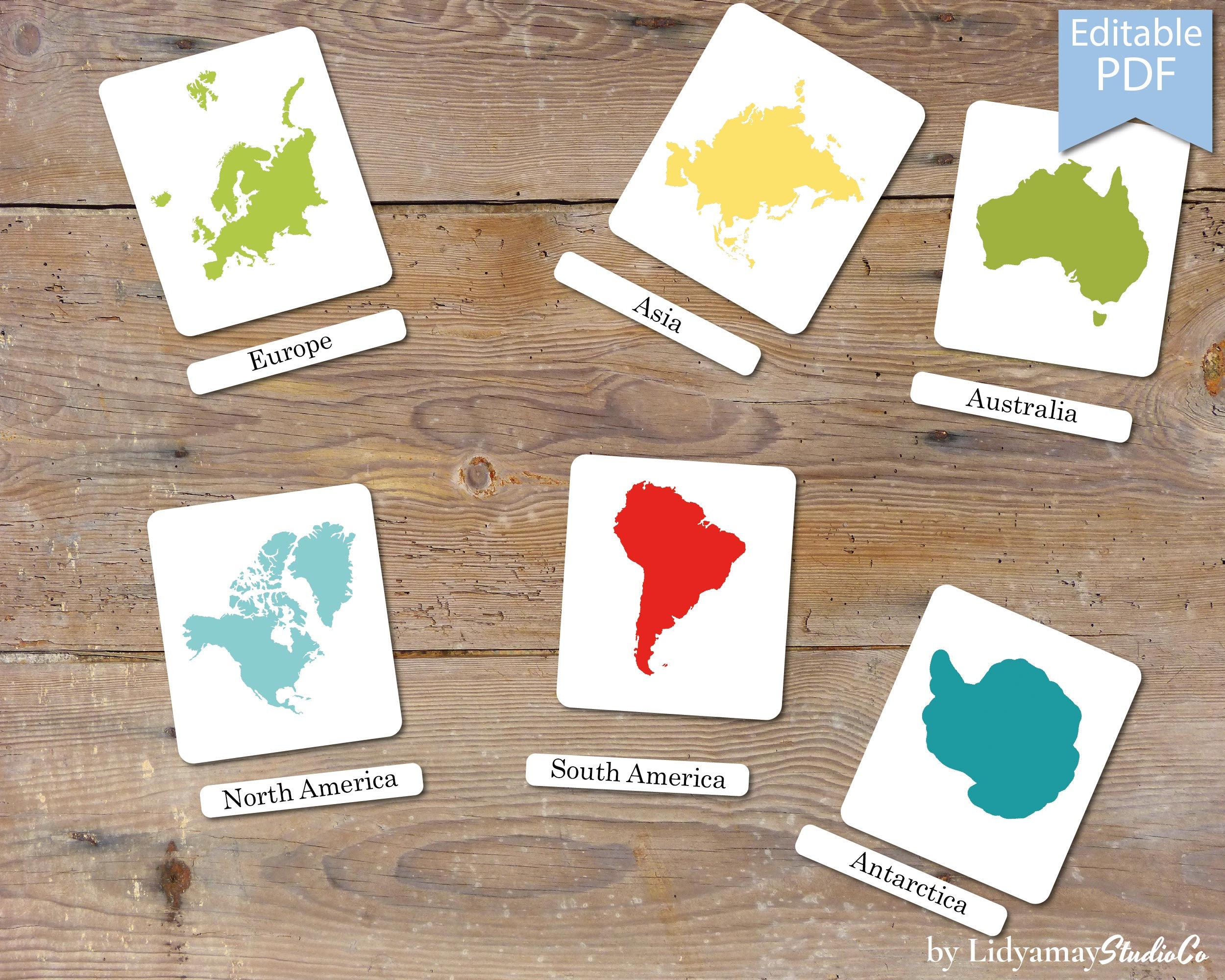 7 CONTINENTS 8 Flashcards, Three-part Nomenclature Cards, Learning ...