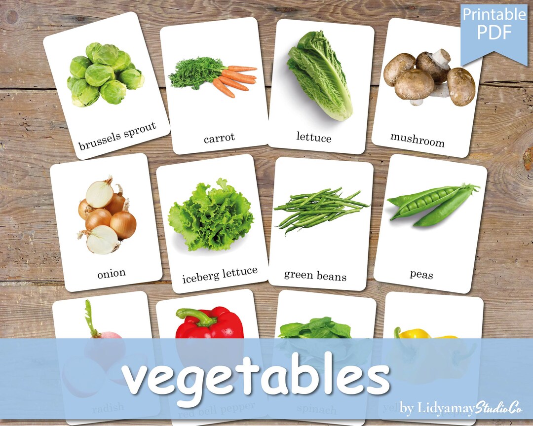 VEGETABLES 40 Real Picture Flashcards, Three-part Nomenclature Cards ...