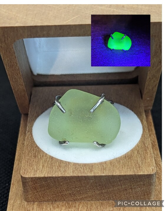 Sterling Mermaid Uranium Glass Ring Square Cut 925 Si… - Gem