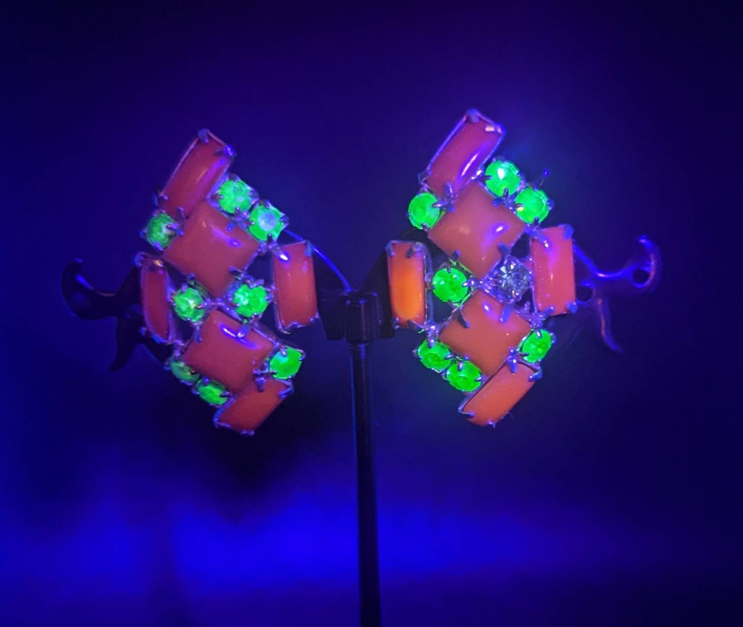 Vintage Orange and Green Uranium Glass Gem Earrings - Etsy