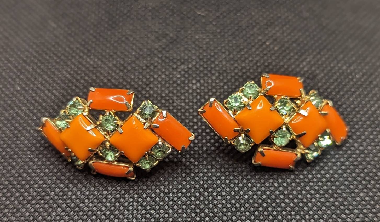 Vintage Orange and Green Uranium Glass Gem Earrings - Etsy