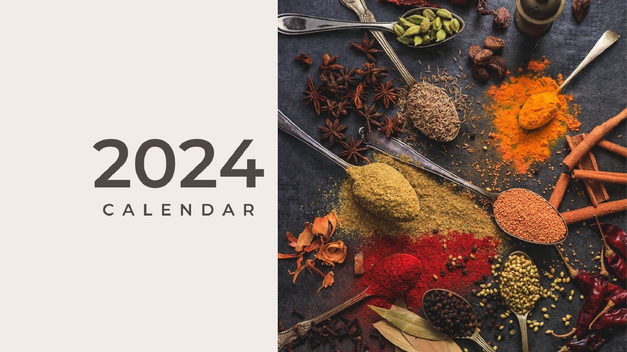 2024 Indian Spices Calendar Printable Sunday Start Spices Wall Calendar ...