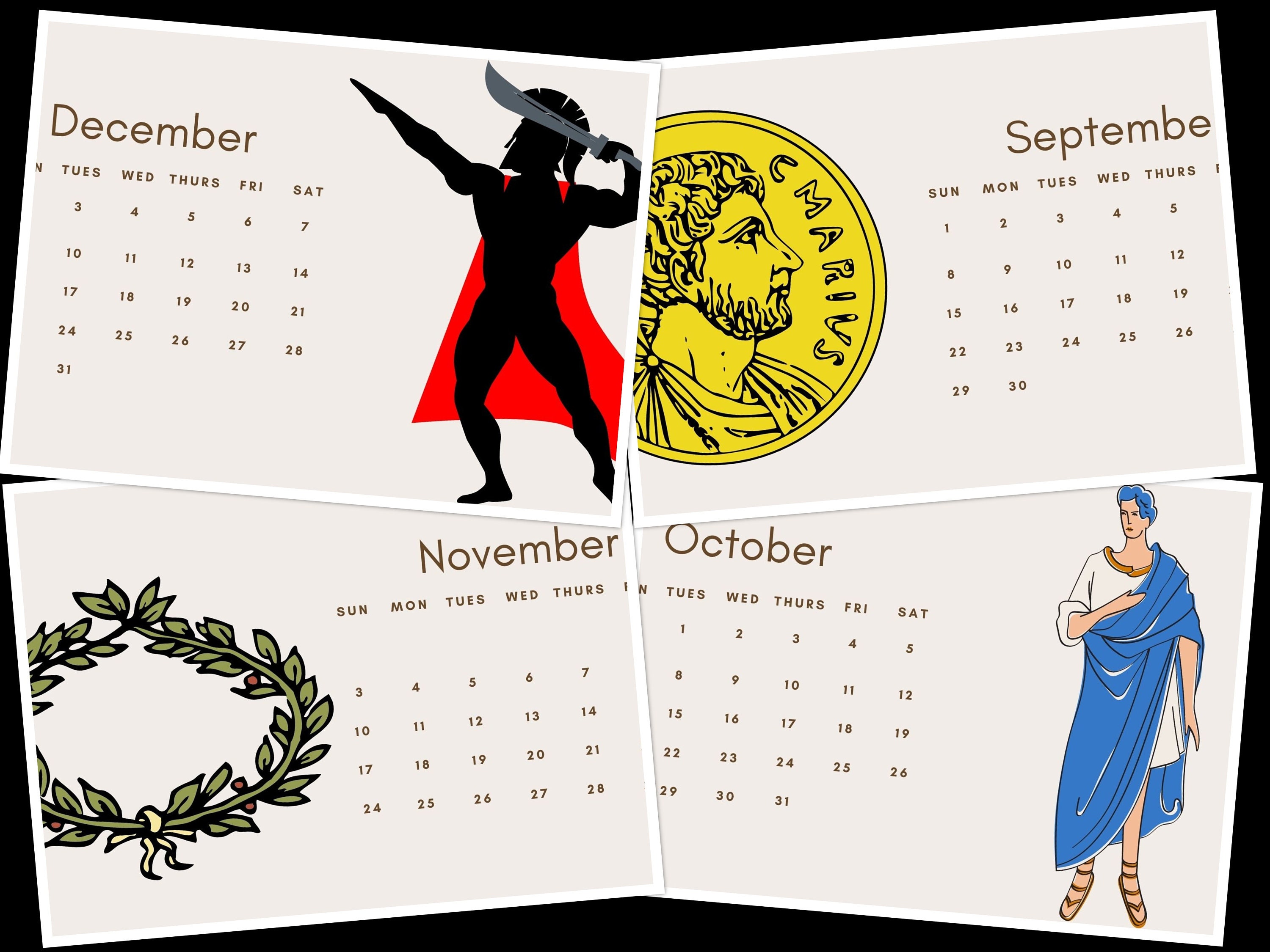 2024 Roman Minimalist Calendar Printable Sunday Start - Etsy