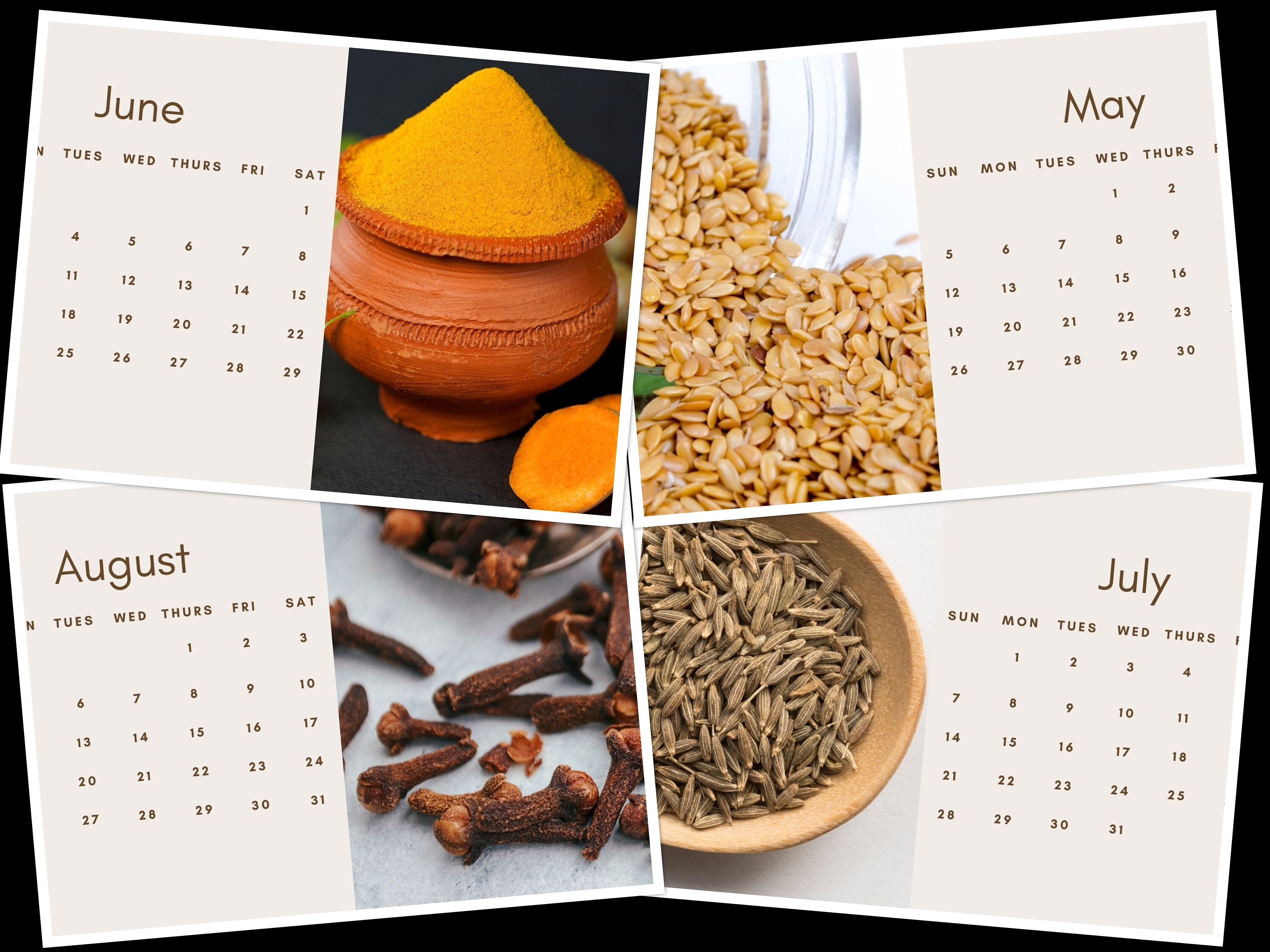 2024 Indian Spices Calendar Printable Sunday Start Spices Wall Calendar ...