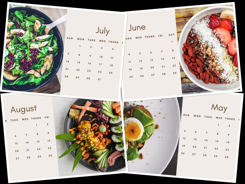2024 Kitchen Food Calendar Printable Sunday Start Food Wall Calendar 12 ...