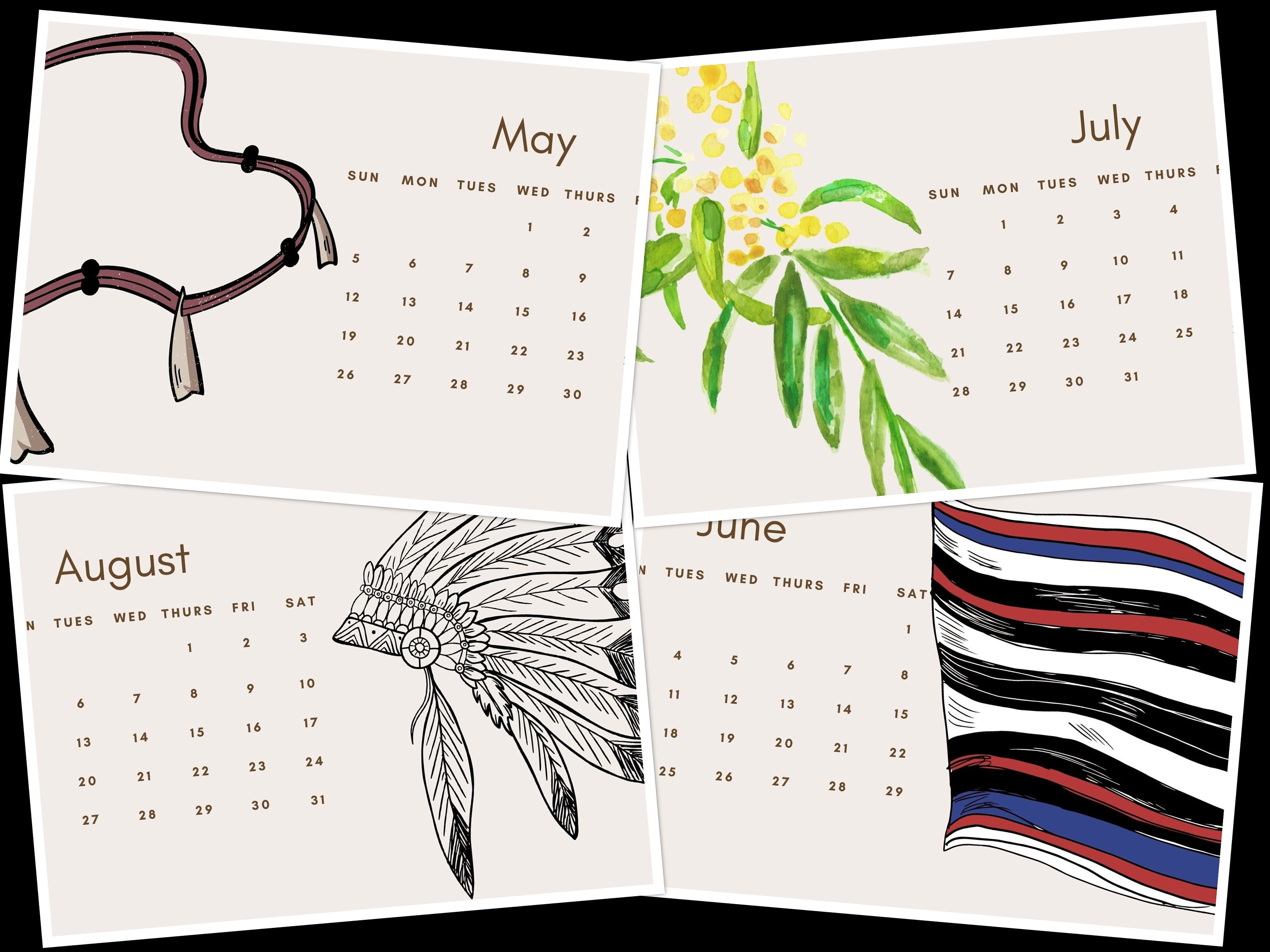 2024 Native American Minimalist Calendar Printable Sunday Start Native ...