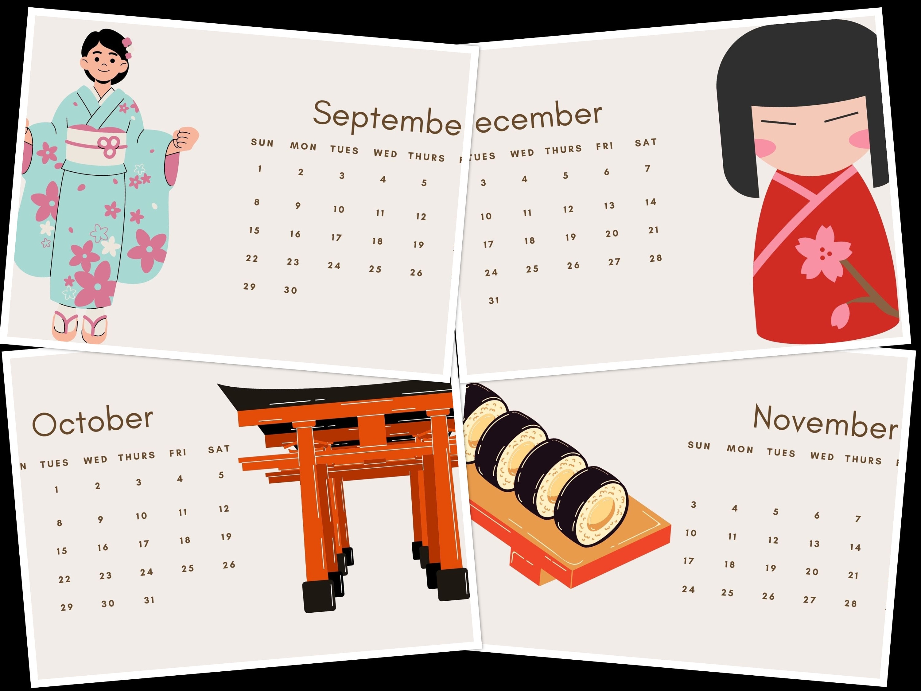 2024 Japanese Minimalist Calendar Printable Sunday Start Japanese Wall ...