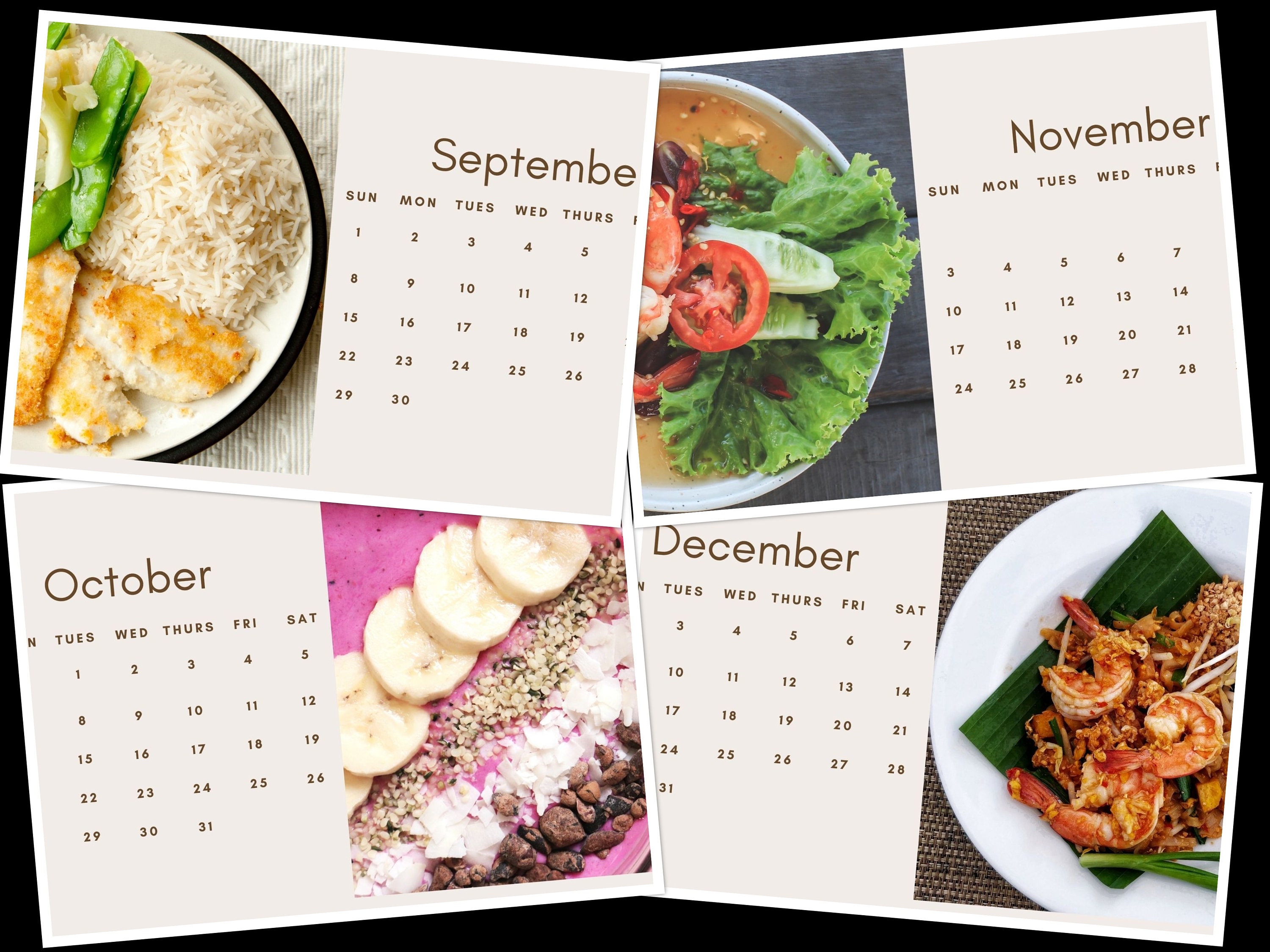 2024 Kitchen Food Calendar Printable Sunday Start Food Wall Calendar 12 ...