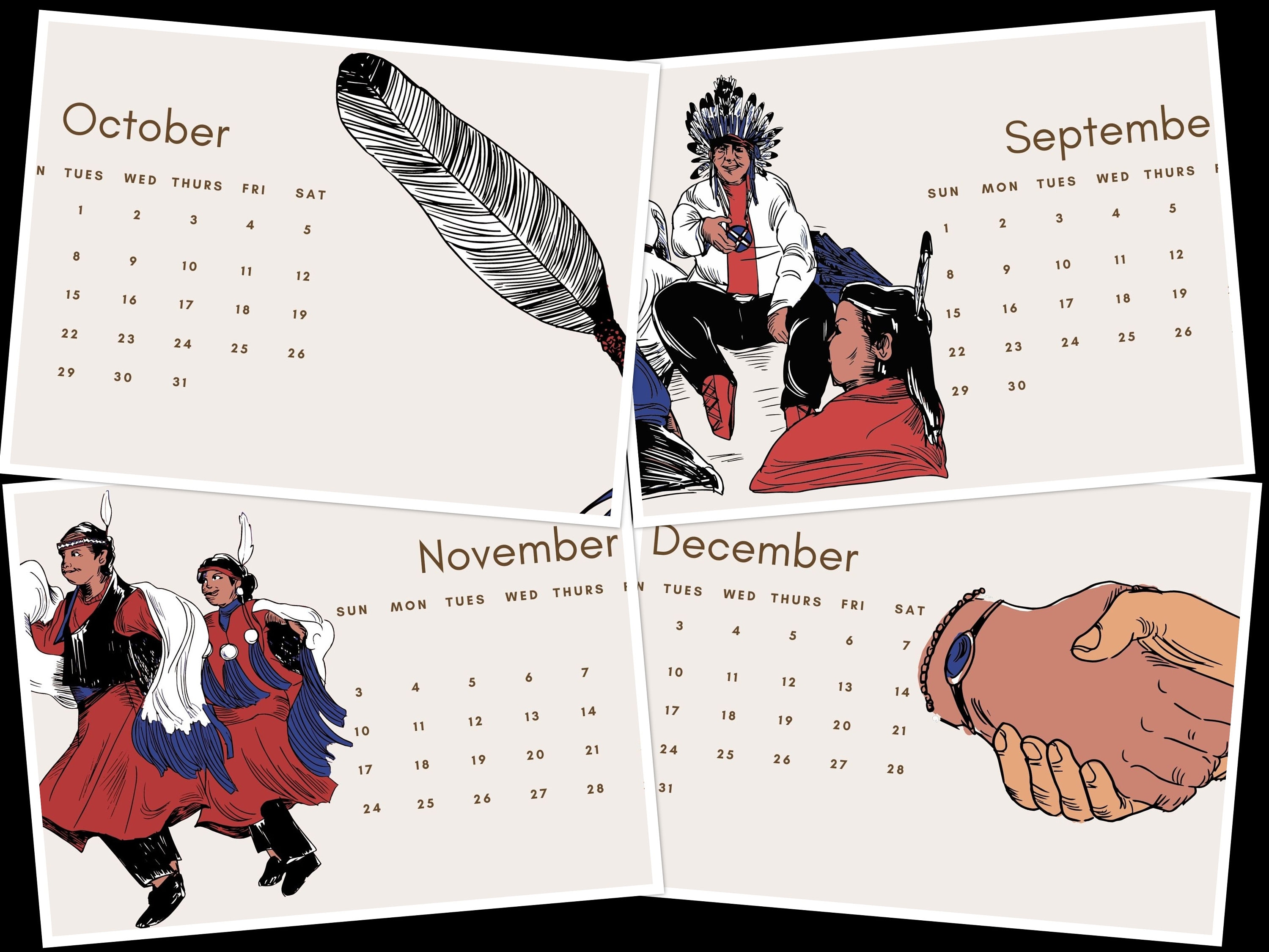 2024 Native American Minimalist Calendar Printable Sunday Start Native ...
