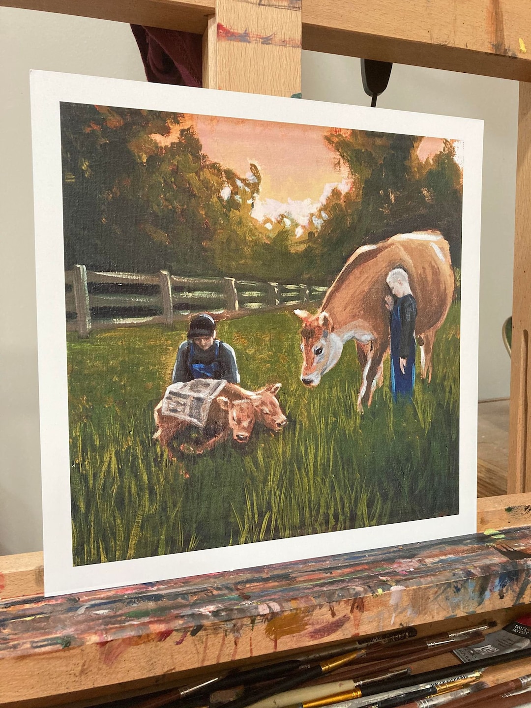 Two Headed Calf 8x8 Square Original Oil Painting Print Inspired by ...