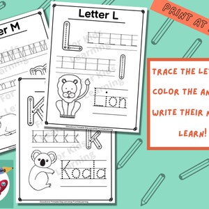 Letters A to Z, Alphabet Worksheets, Tracing, Early Education, Animals ...