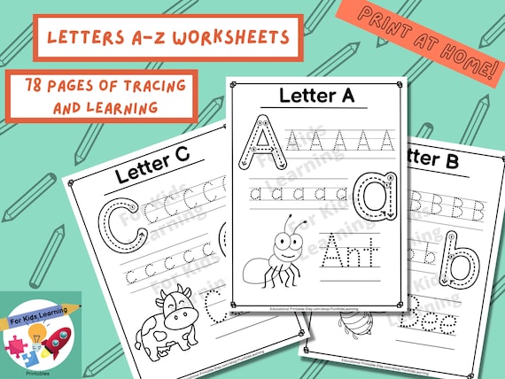 Letters A to Z Alphabet Worksheets Tracing Early Education - Etsy