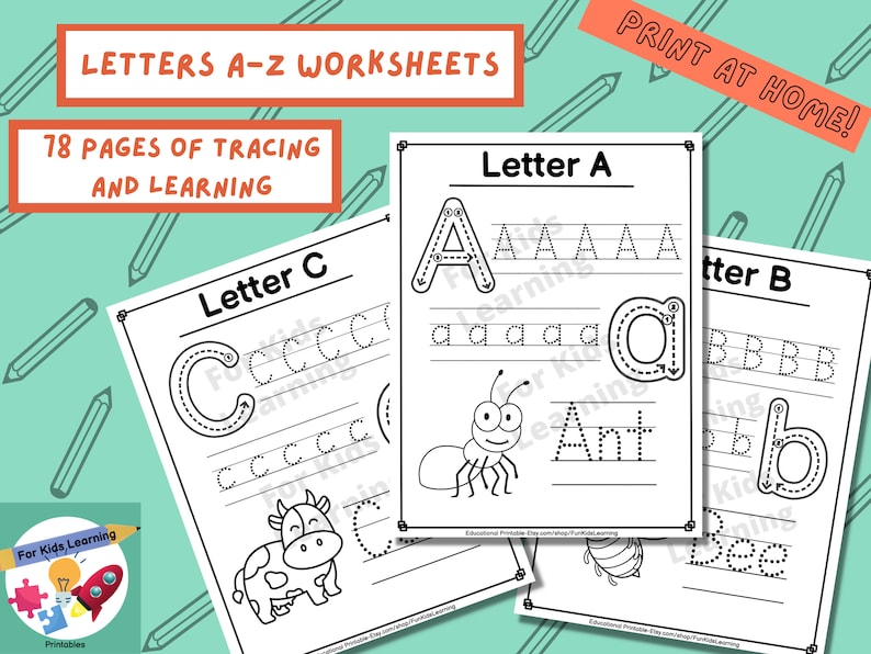 Letters A to Z, Alphabet Worksheets, Tracing, Early Education, Animals ...
