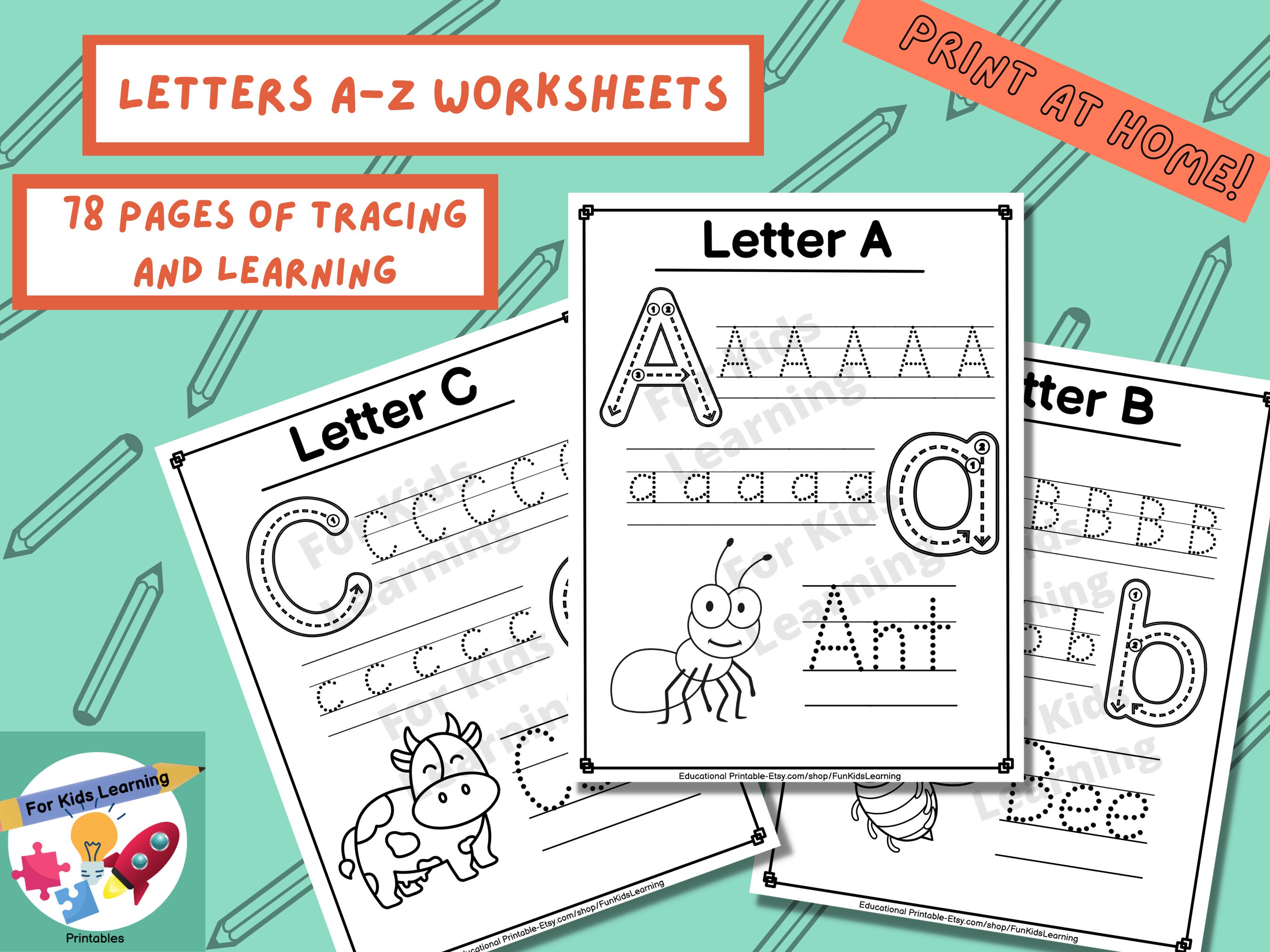 Letters A to Z, Alphabet Worksheets, Tracing, Early Education, Animals ...
