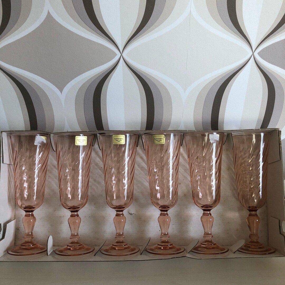 Set of 6 Rosaline Pink Swirl Champagne Flutes / Sparkling Wine Glasses ...