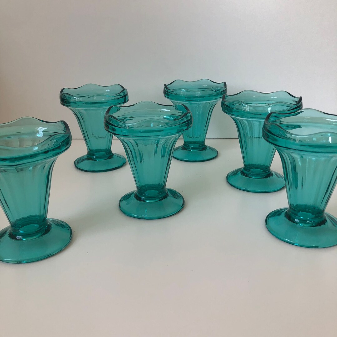 6 Luminarc Vintage Turquoise Sundae Glasses / Dessert Glasses ...
