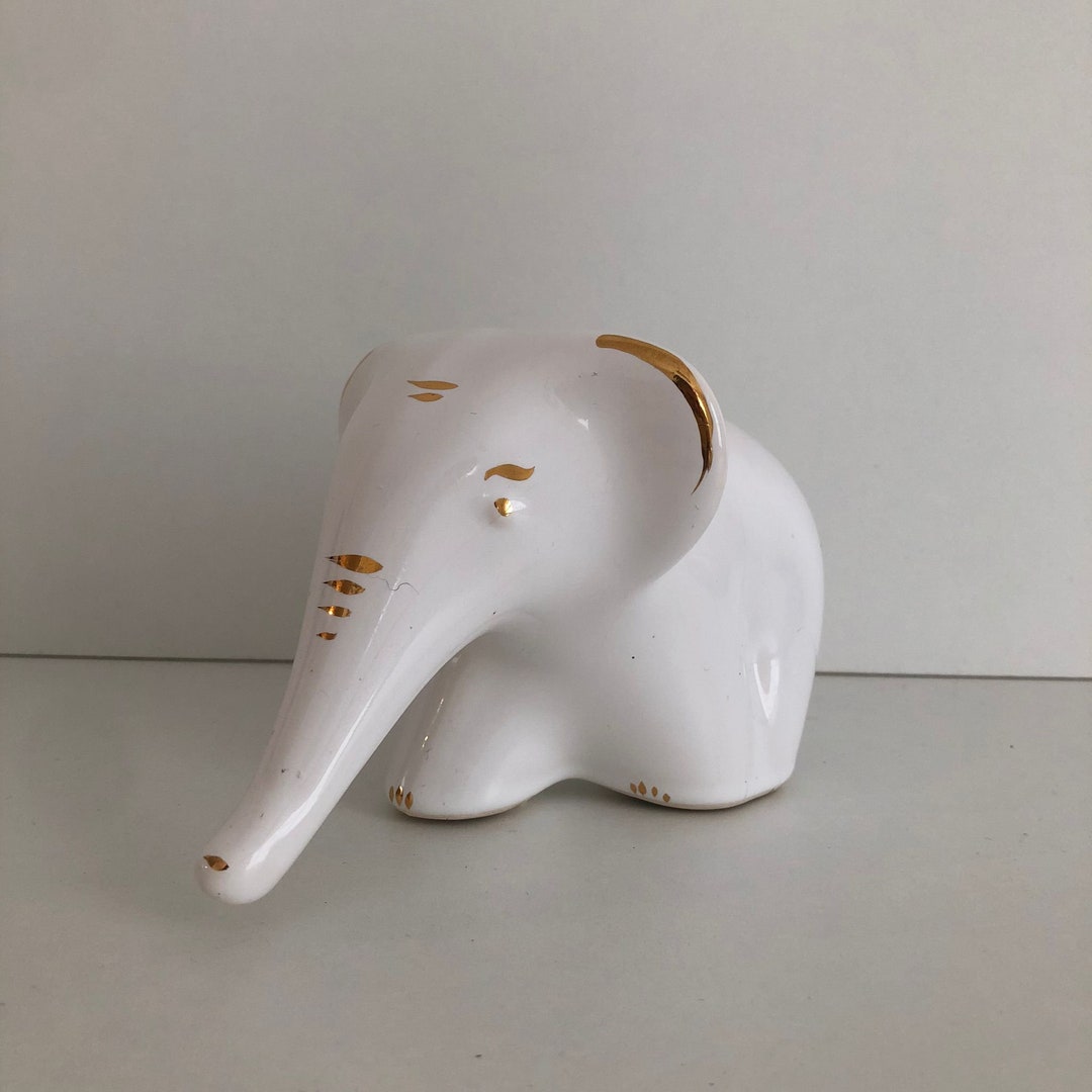 Vintage Lovely White Ceramic Elephant Figurine/statue With - Etsy