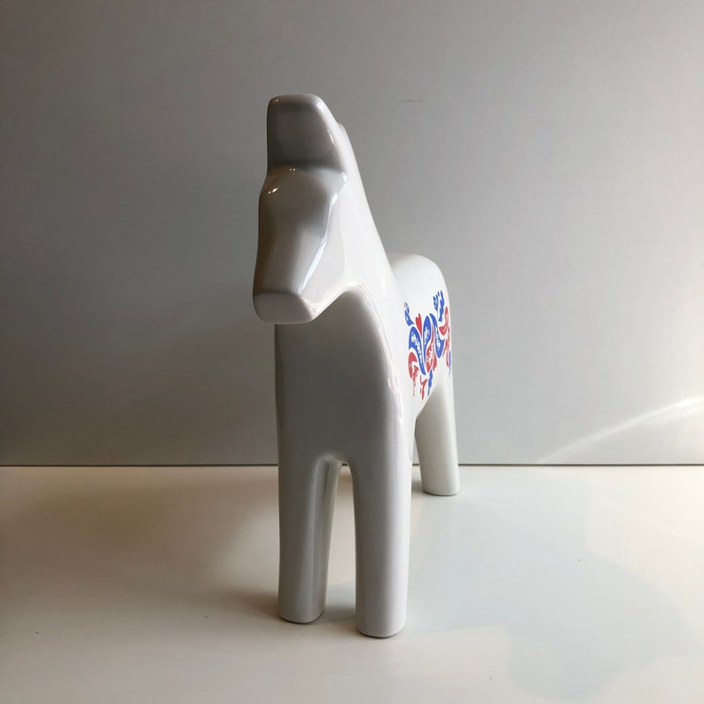 Vintage IKEA White Ceramic Dala Horse 1990s With Blue & Red Design ...