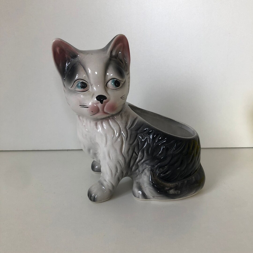 Vintage Grey/black Cat Planter / Flower Pot / Plant Pot - Etsy
