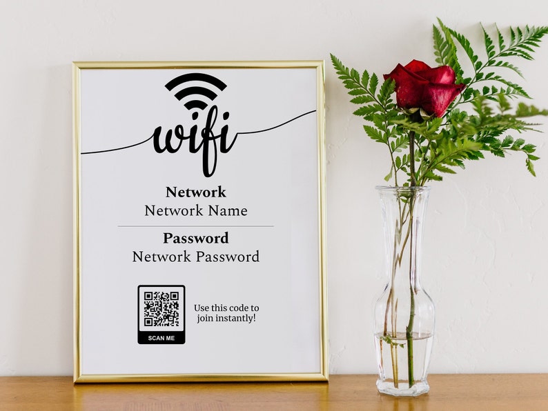 Wifi Password Sign Printable for Airbnb With QR Code, Easy for Guests ...