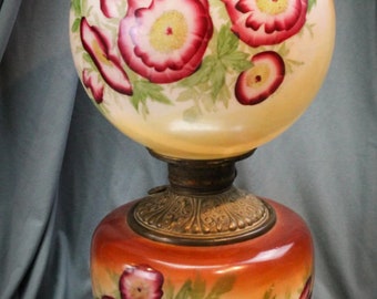 Antique Red Satin Consolidated Gone With the Wind Banquet Oil Lamp With ...