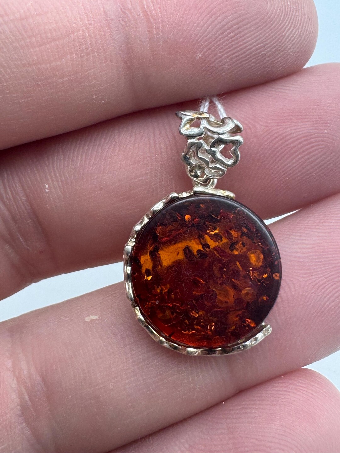 Vintage Sterling Silver Amber Circle Medallion Pendant - Etsy