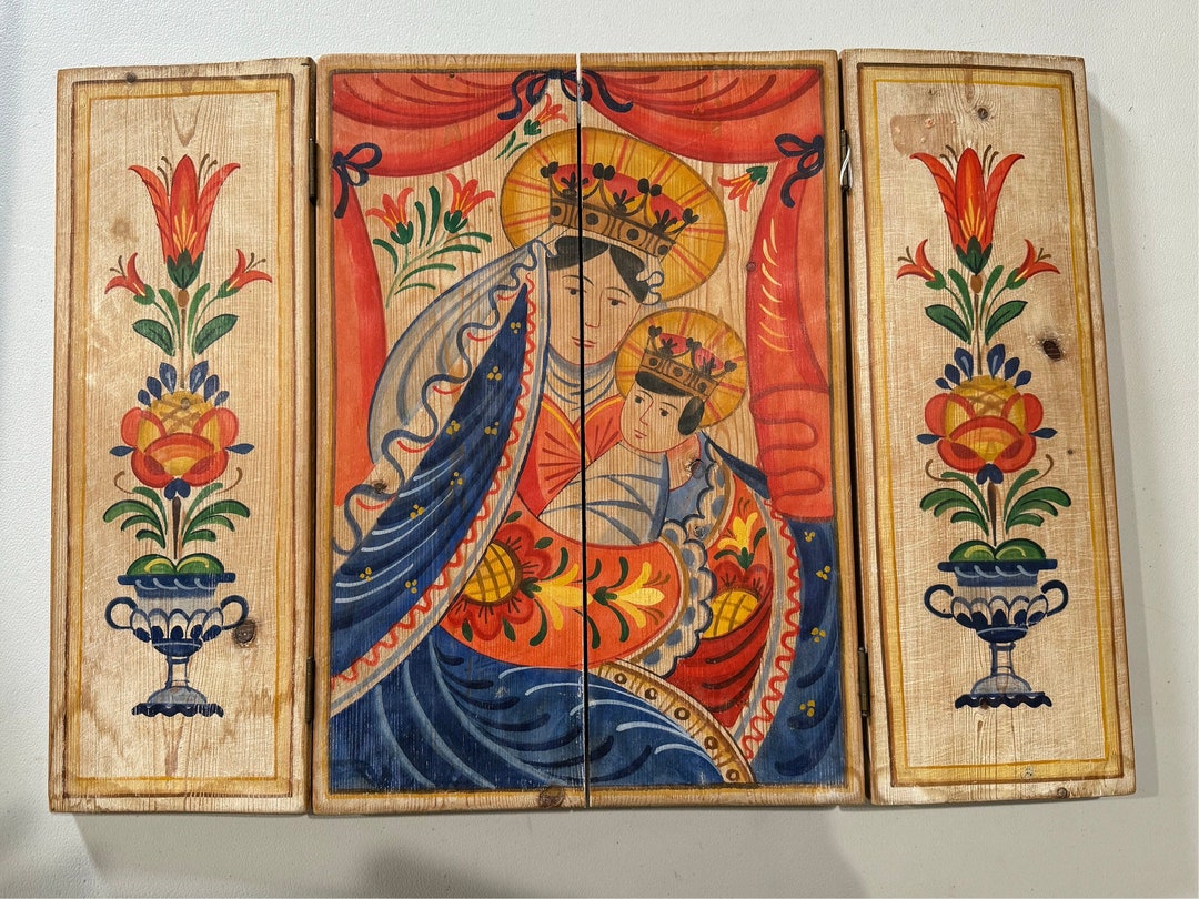 Antique Triptych Mary Trifold Religious Plaque Hand Painted - Etsy
